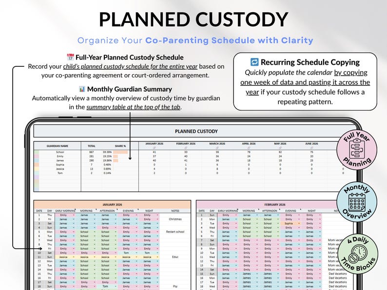 Co Parenting Custody Tracker Google Sheets Visitation Tracker Excel ...
