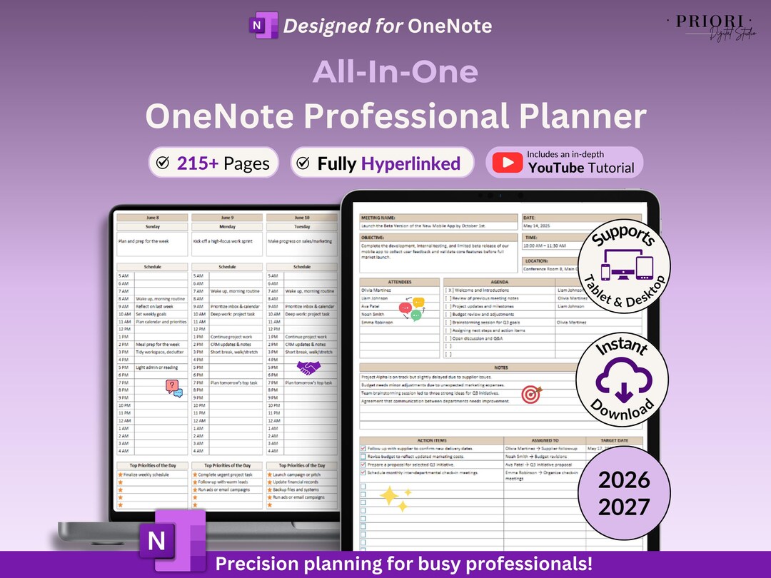 Planificador de OneNote 2026 2027 Plantilla profesional de OneNote para ...