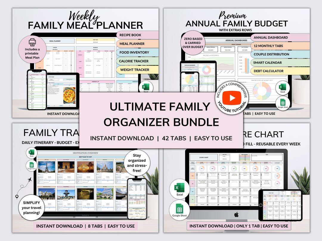 Family Annual Budget Weekly Meal Planner Travel Monthly Budget Excel ...