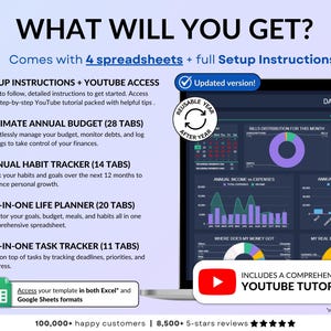 Life Planner Google Sheets Dark Mode Annual Budget Tracker Excel Budget ...