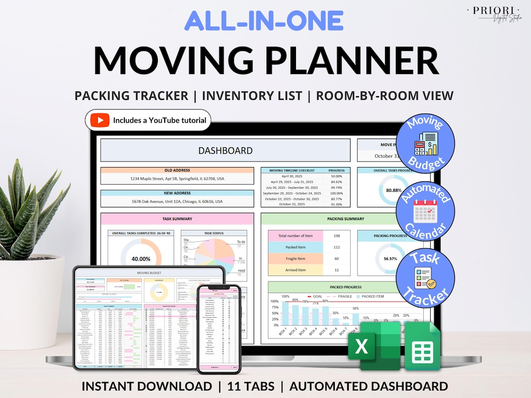 Moving Planner Google Sheets First House Moving Excel Spreadsheet ...