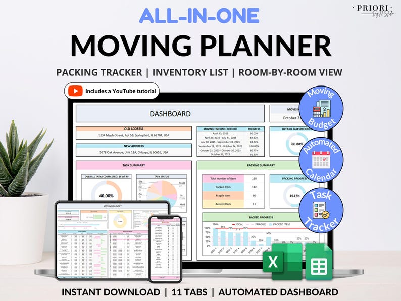 Moving Planner Google Sheets First House Moving Excel Spreadsheet ...