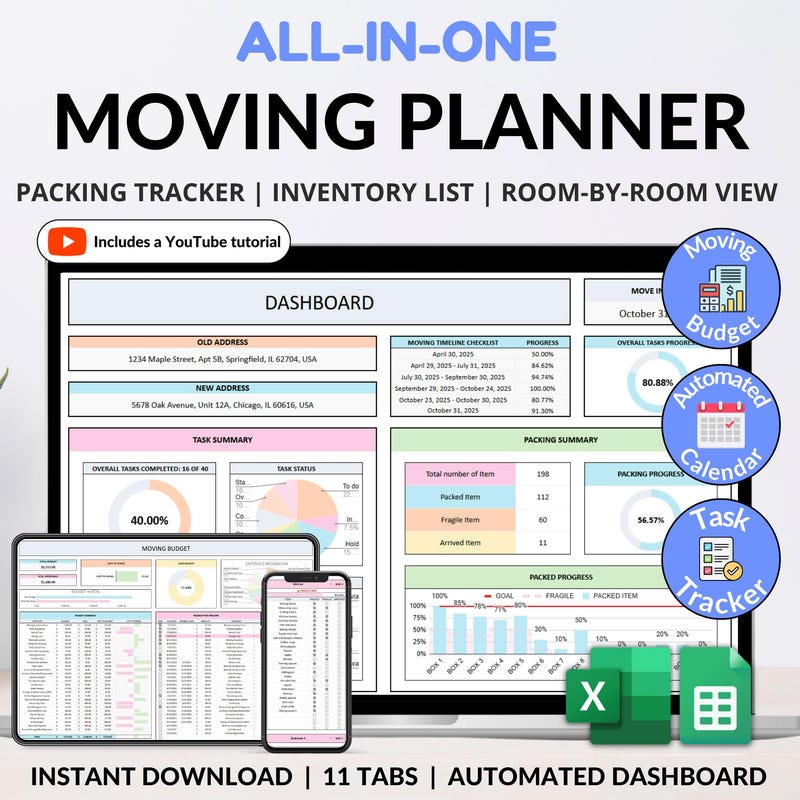 Moving House Excel - Etsy