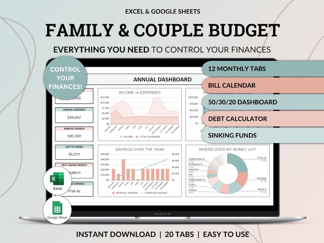 Family Annual Budget Excel Spreadsheet Google Sheets Monthly Biweekly ...