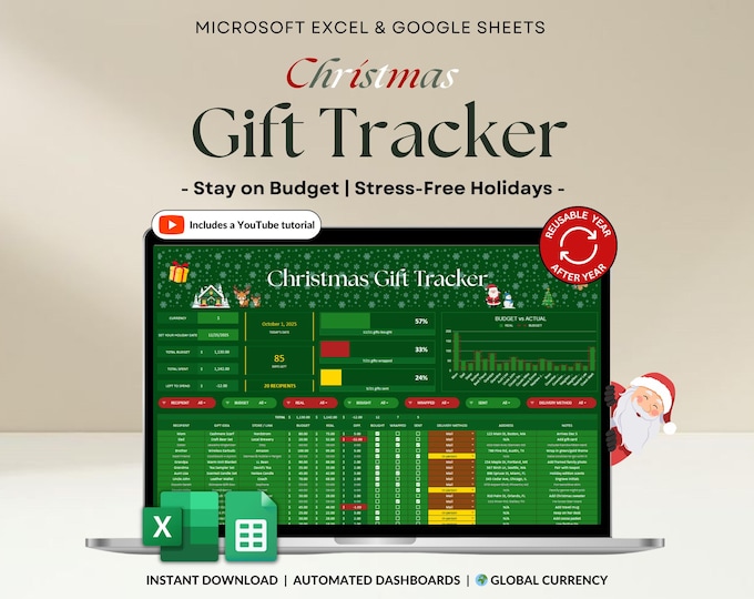 Christmas Gift Tracker Spreadsheet Google Sheet Excel Christmas Budget ...
