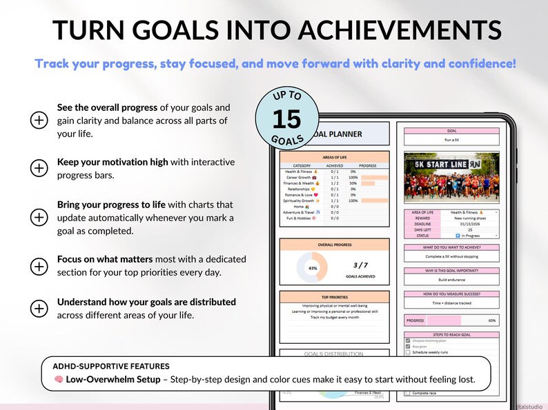 Goal Planner Google Sheets Goal Tracker Excel Spreadsheet Easy Goal ...
