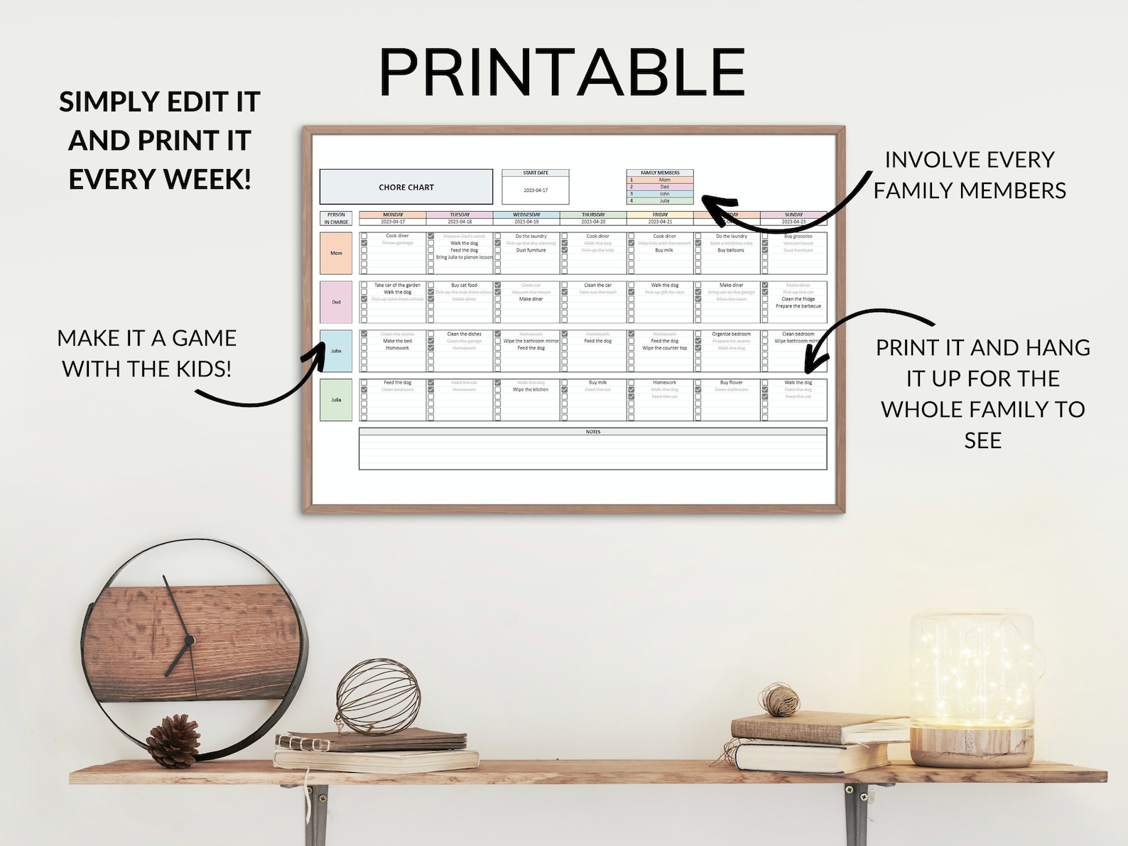 Printable Chore Chart Google Sheet Excel Template Planner, Family Chore ...