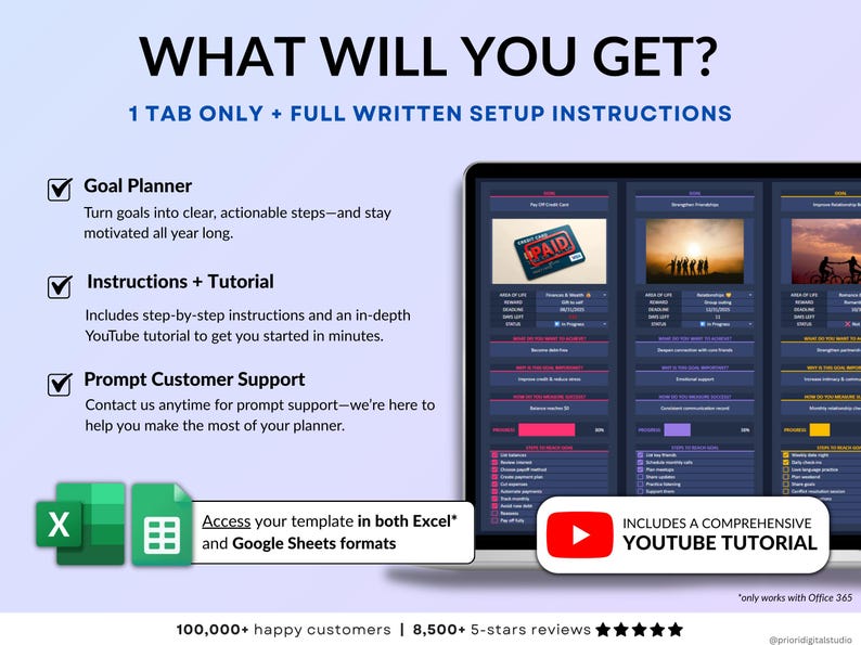 Goal Planner Google Sheets Dark Mode Goal Tracker Excel Spreadsheet ...