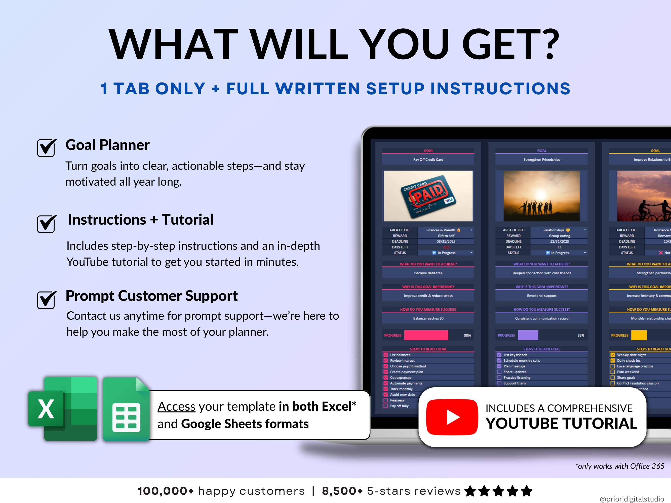 Goal Planner Google Sheets Dark Mode Goal Tracker Excel Spreadsheet ...