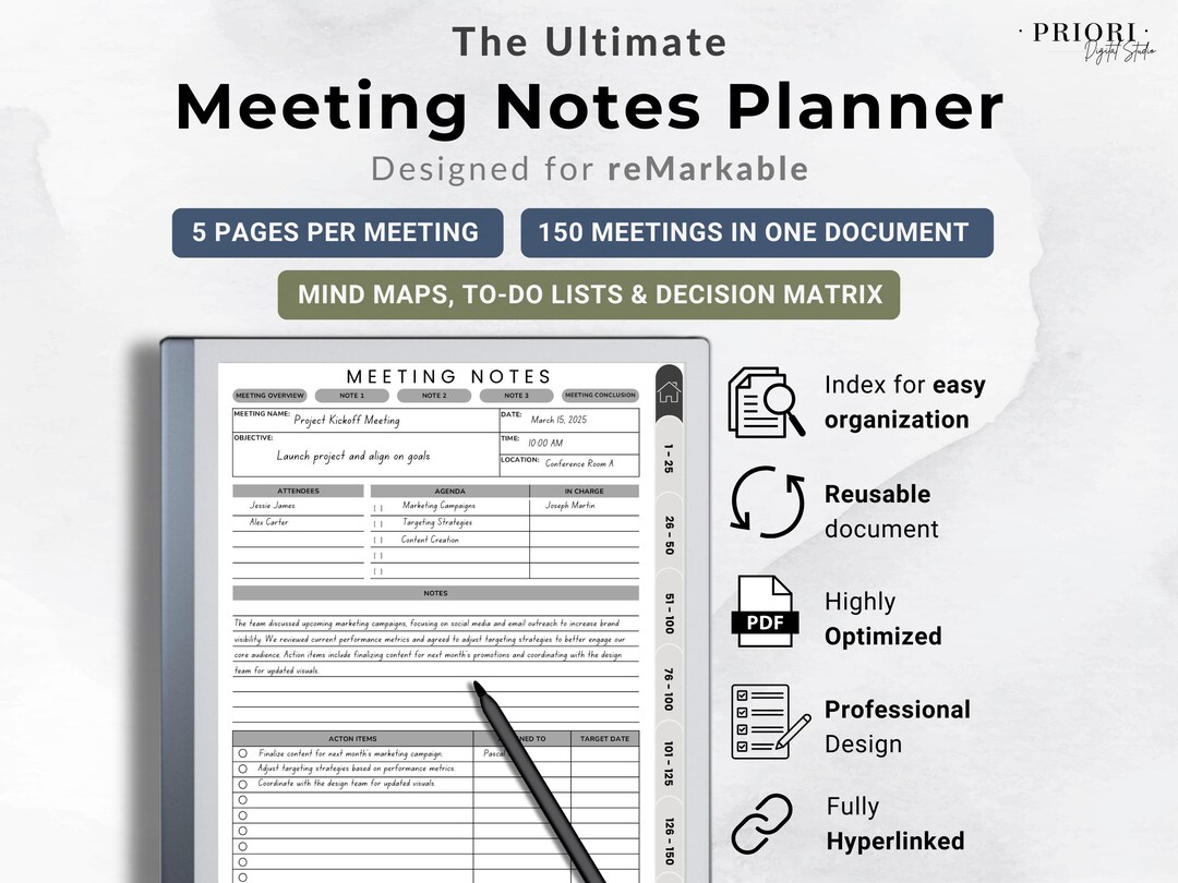 Meeting Notes Planner Remarkable 2 Meeting Templates Hyperlinked for ...