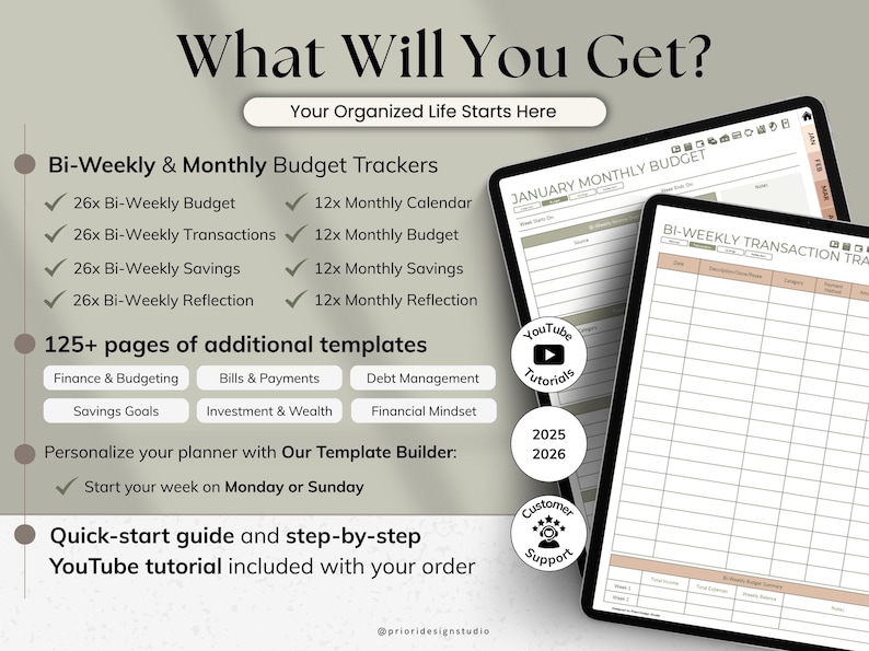 Digital Budget Planner 2025 2026 Bi Weekly & Monthly Budget Paycheck ...