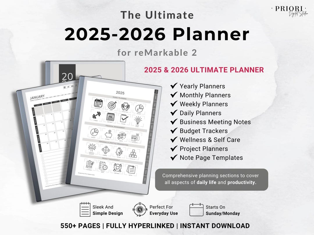 Remarkable Digital Planner 2025 2026 Daily Planner Remarkable 2 ...