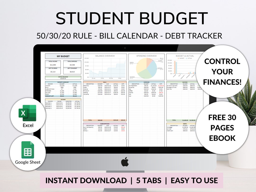 Student Budget Spreadsheet Google Sheets Excel Budget Planner Financial ...