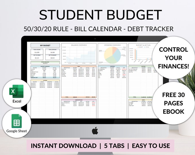 Student Budget Spreadsheet Google Sheets Excel Budget Planner Financial ...