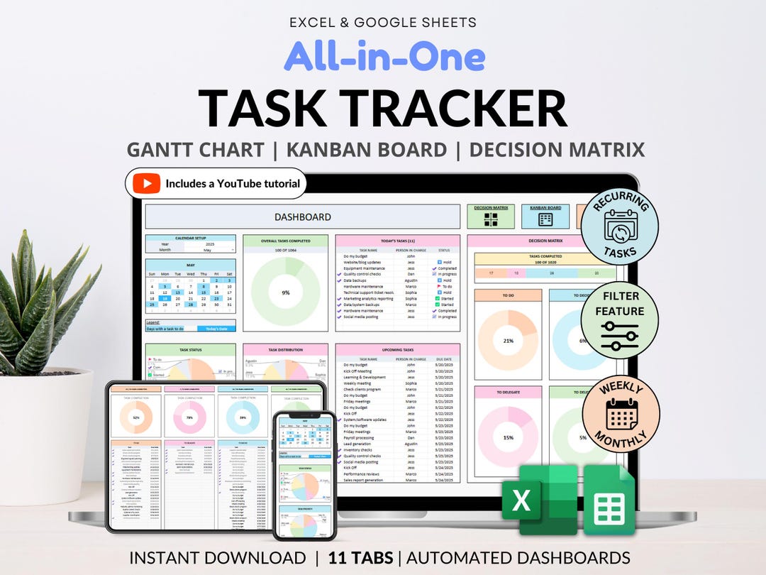 Task Tracker Spreadsheet Template Google Sheets Digital To-do List ...