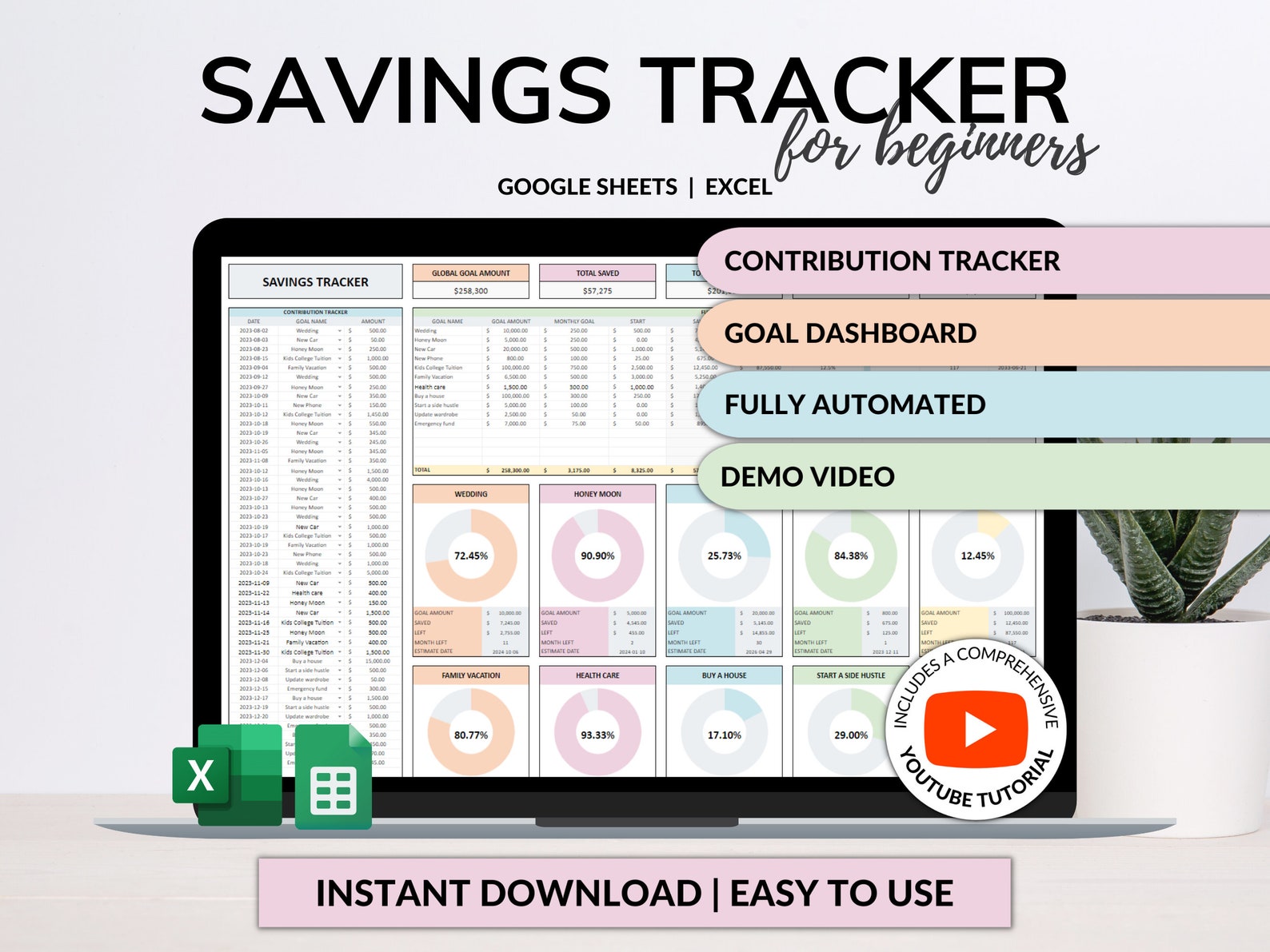Savings Tracker Sinking Funds Tracker Google Sheets Excel Spreadsheet ...
