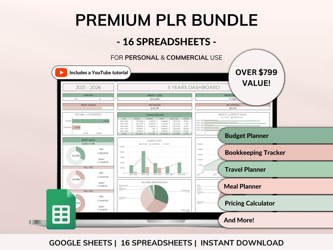 PLR Spreadsheets Bundle Commercial Use PLR Google Sheets Bundle Resell ...
