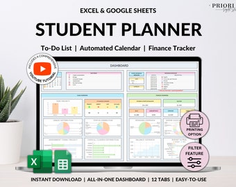 Assignment Tracker Student Homework Planner Google Sheets Excel 2024 ...