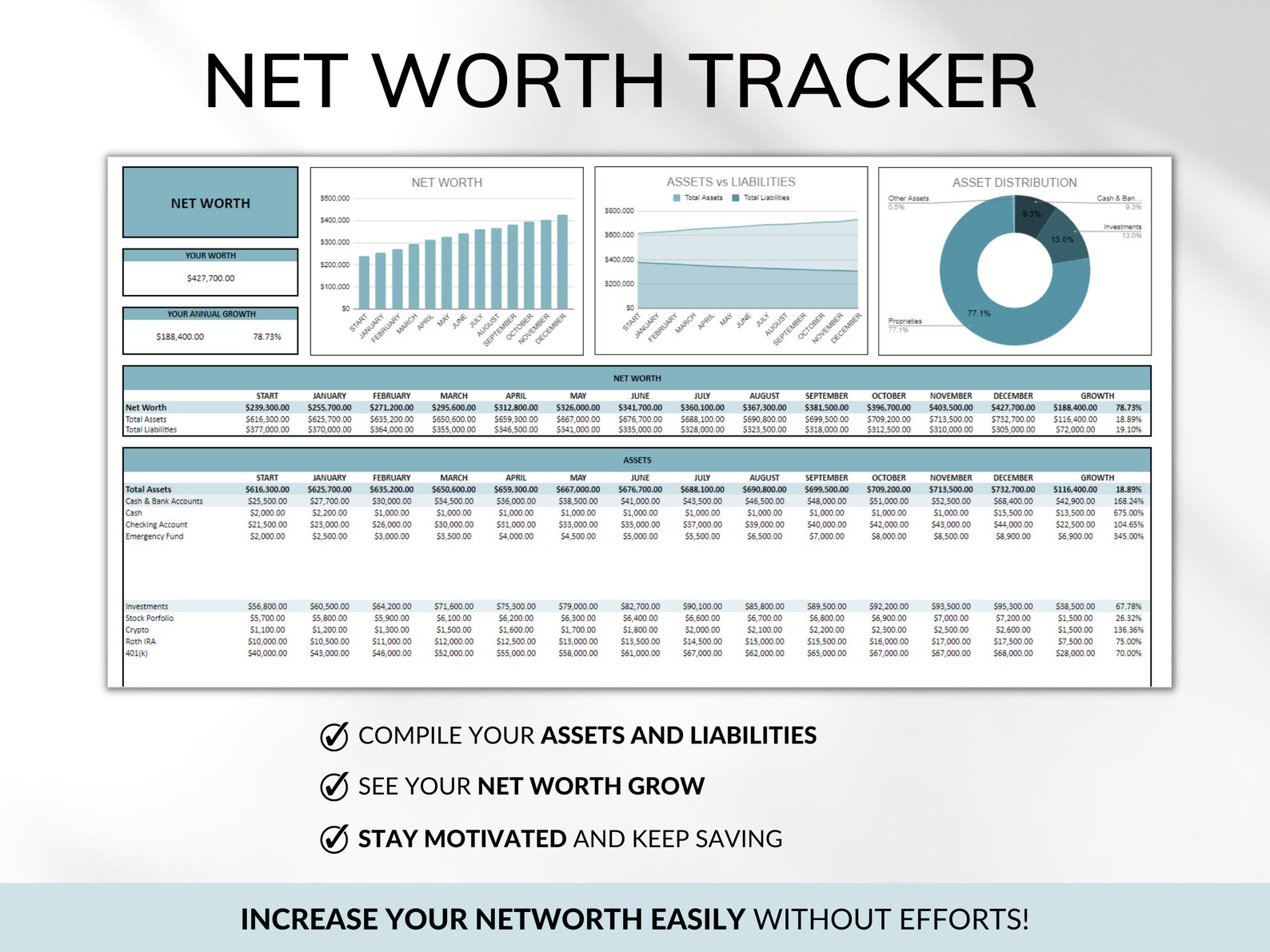 Net Worth Tracker Spreadsheet Google Sheet Excel Net Worth - Etsy