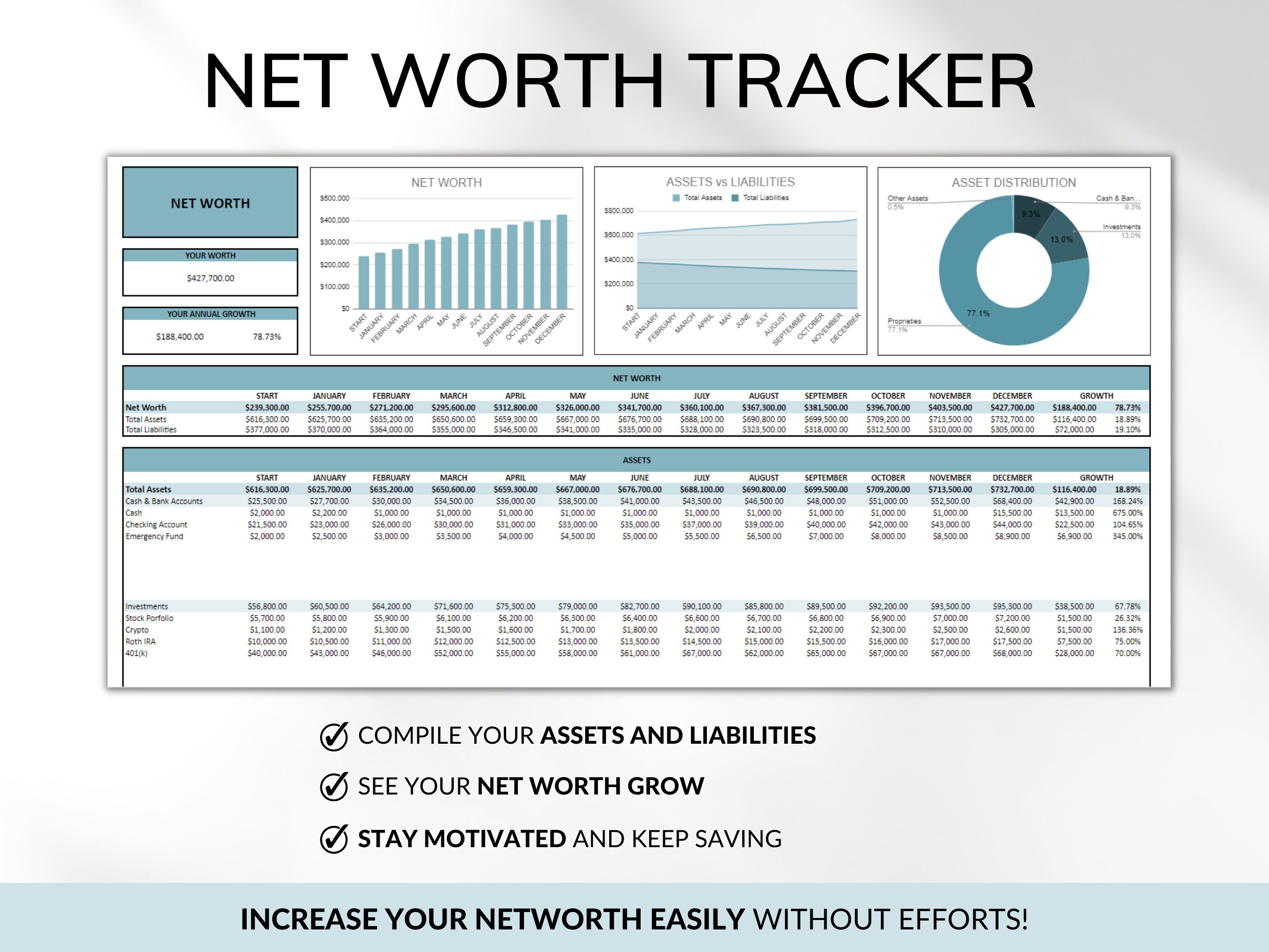 Net Worth Tracker Spreadsheet Google Sheet Excel Net Worth Calculator ...