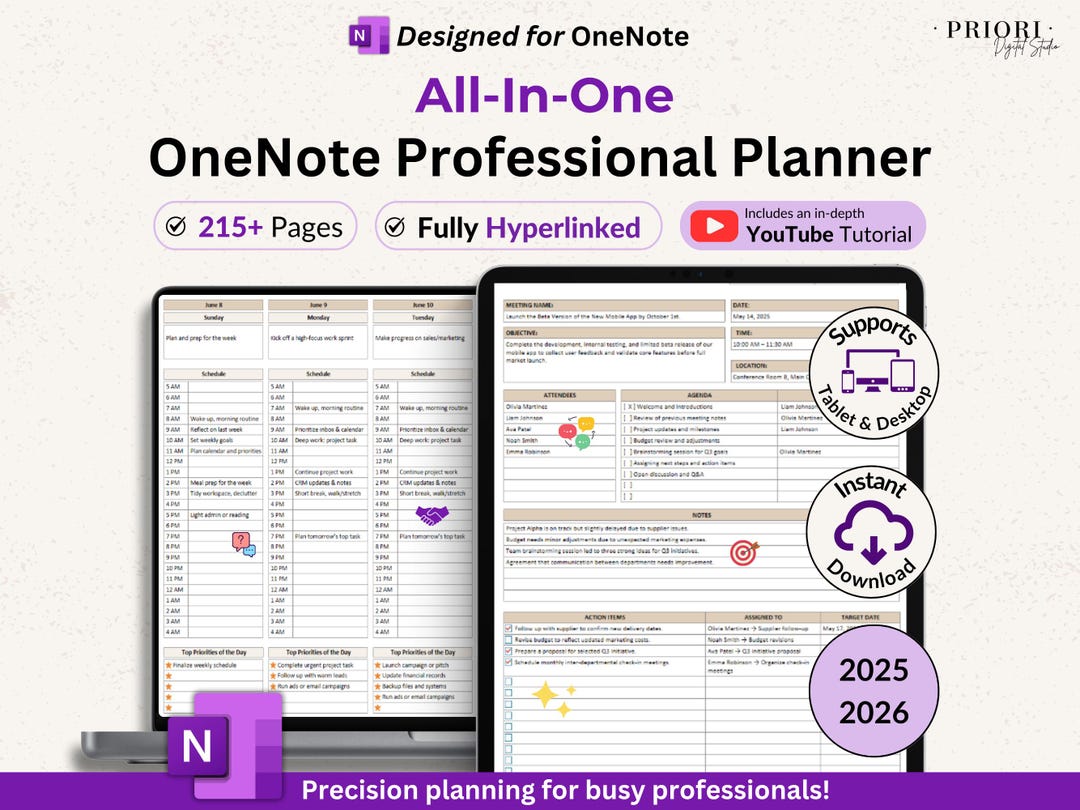 Onenote Planner 2025 2026 Professional One Note Template for Work ...