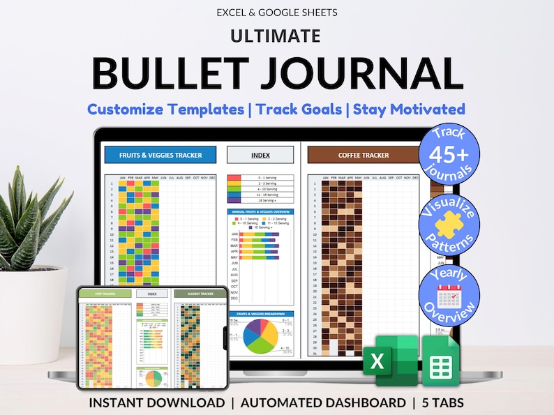 2025 Bullet Journal Google Sheet Yearly Pixel Tracker Digital Bujo ...