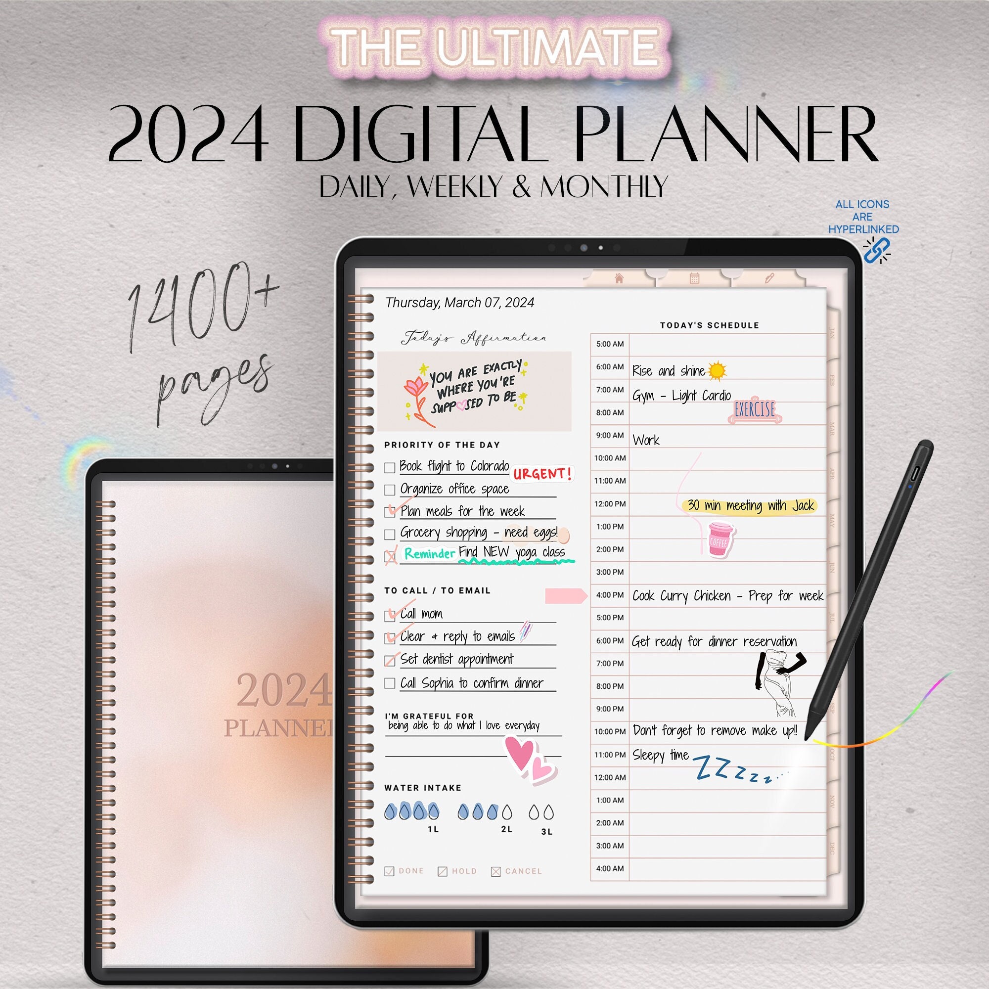 2024 Digital Planner Goodnotes 1400 Pages iPad Dated Planner Good Notes ...