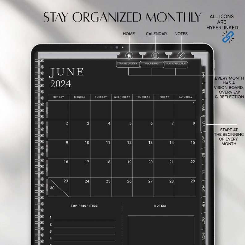 Ultimate 2024 Dark Mode Digital Planner Goodnotes 1400 Pages iPad Dated ...