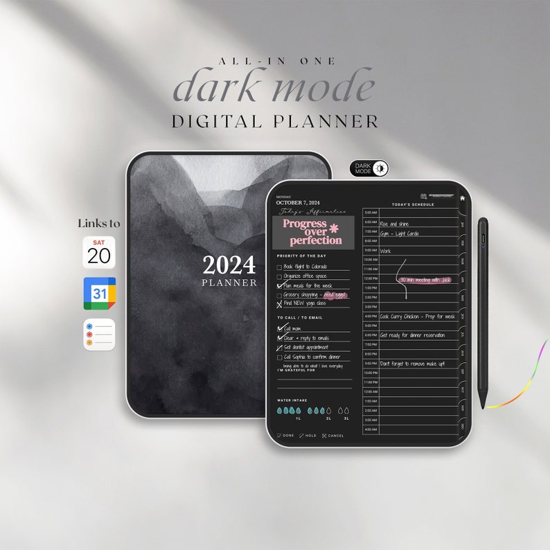Ultimate 2024 Dark Mode Digital Planner for Goodnotes, Notability ...