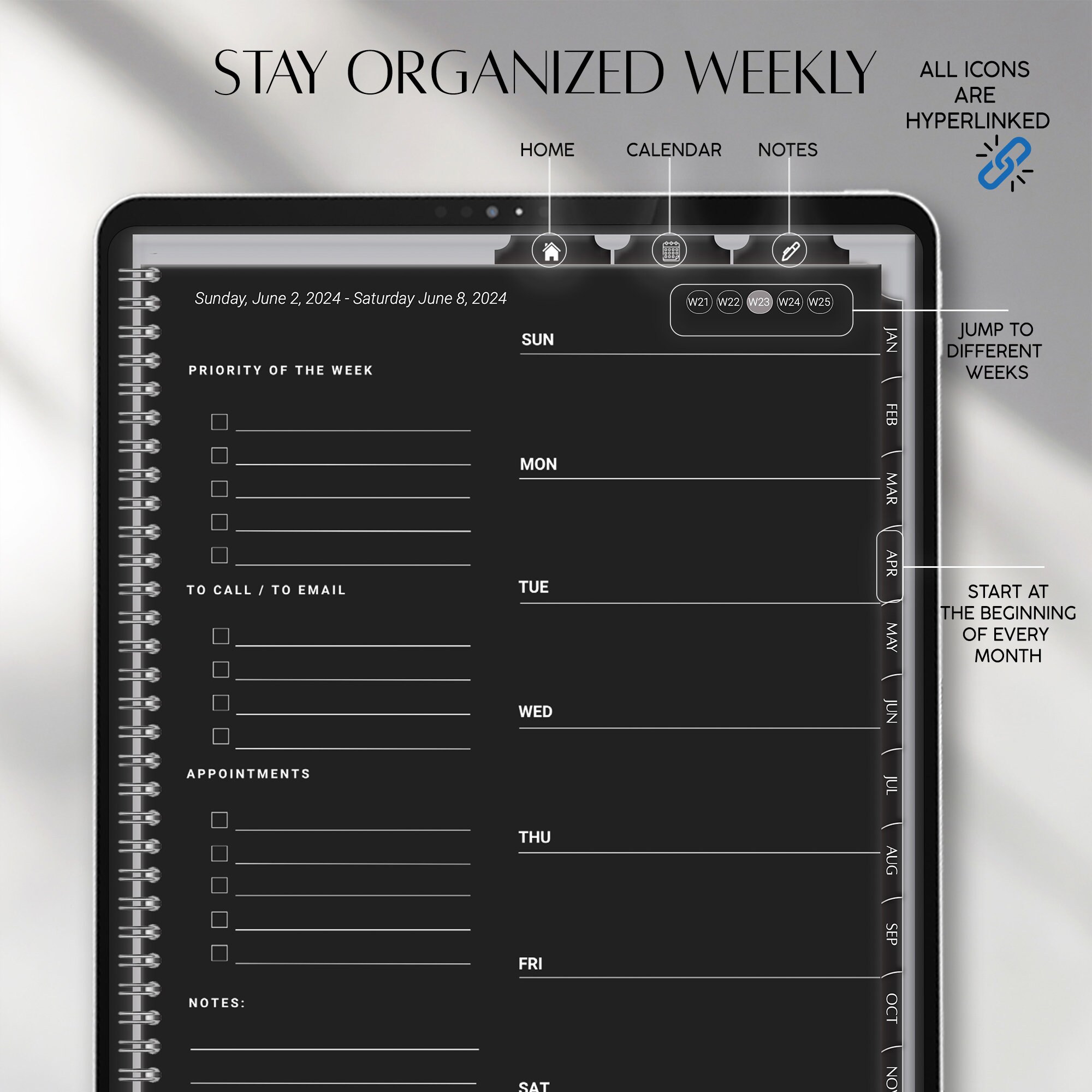 Ultimate 2024 Dark Mode Digital Planner Goodnotes 1400 Pages iPad Dated ...