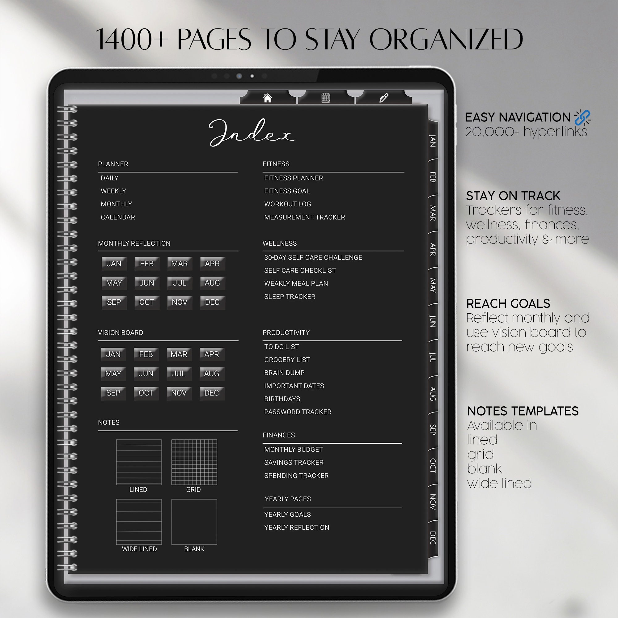 Ultimate 2024 Dark Mode Digital Planner Goodnotes 1400 Pages iPad Dated ...