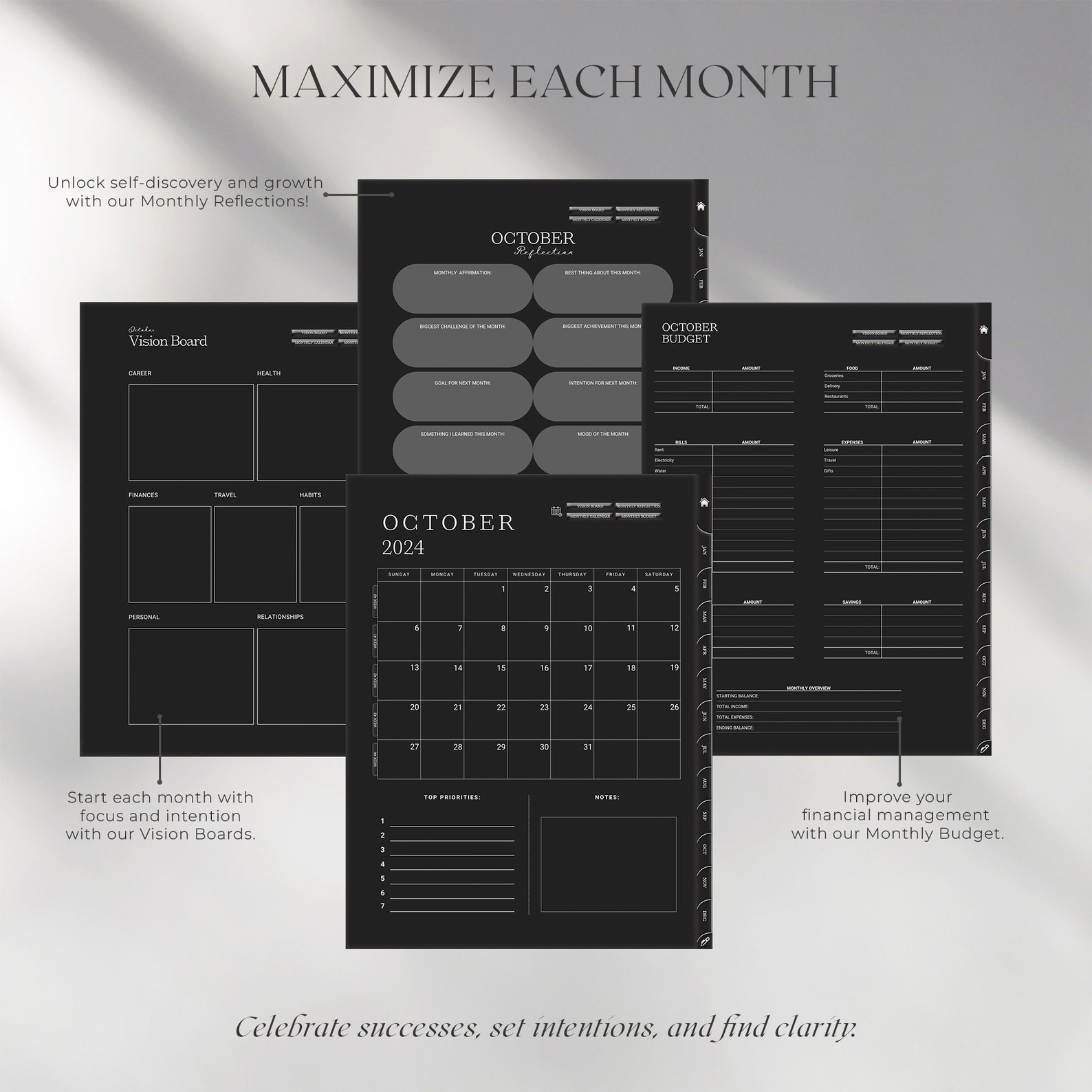 Ultimate 2024 Dark Mode Digital Planner for Goodnotes, Notability ...