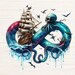 Oceanic Infinity Symbol With Pirate Ship and Kraken Png File, Digital ...