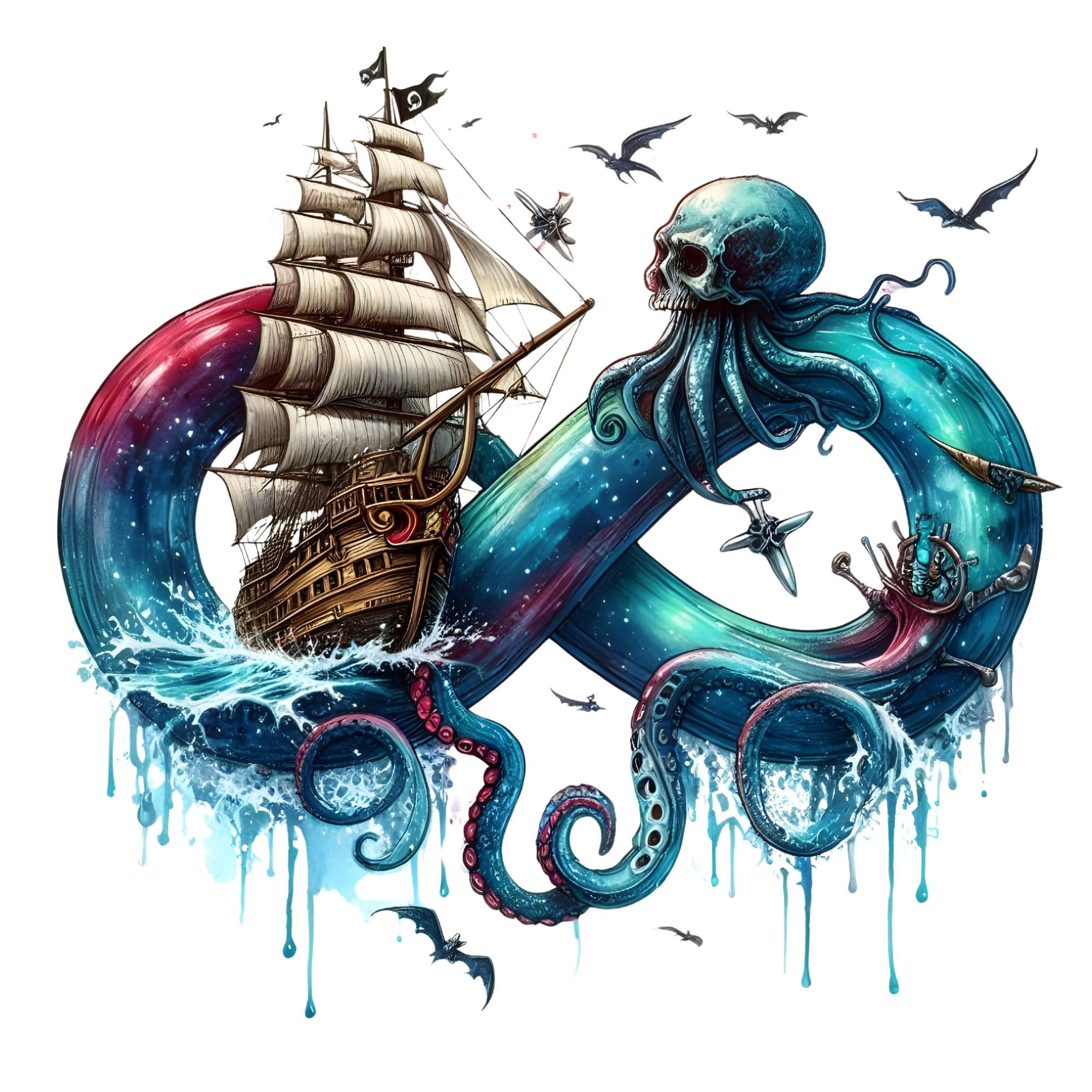 Oceanic Infinity Symbol With Pirate Ship and Kraken Png File, Digital ...