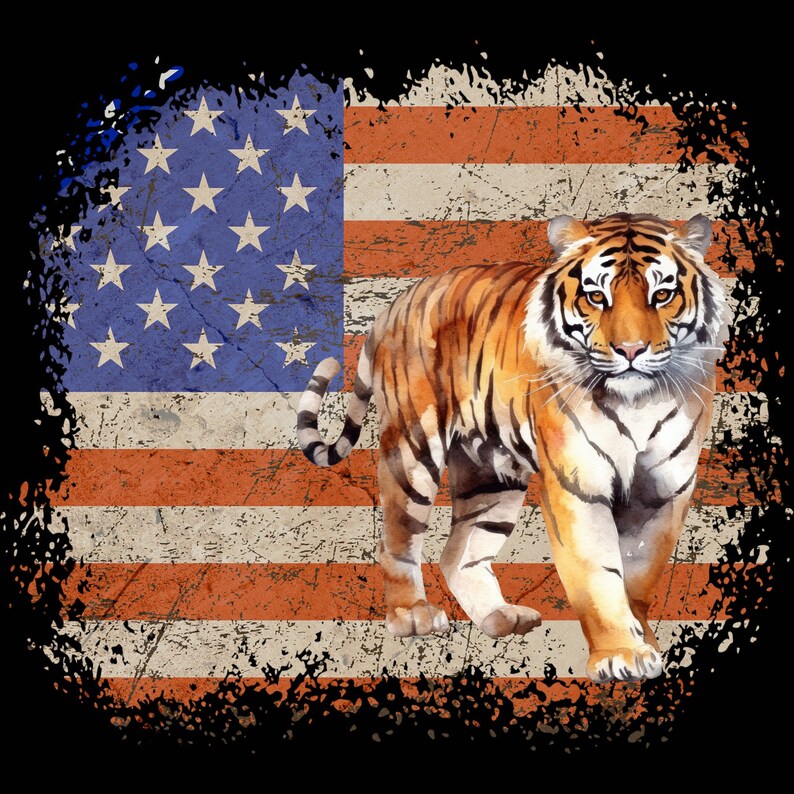 American Flag With Tiger PNG File, Digital Download, Watercolor Art ...