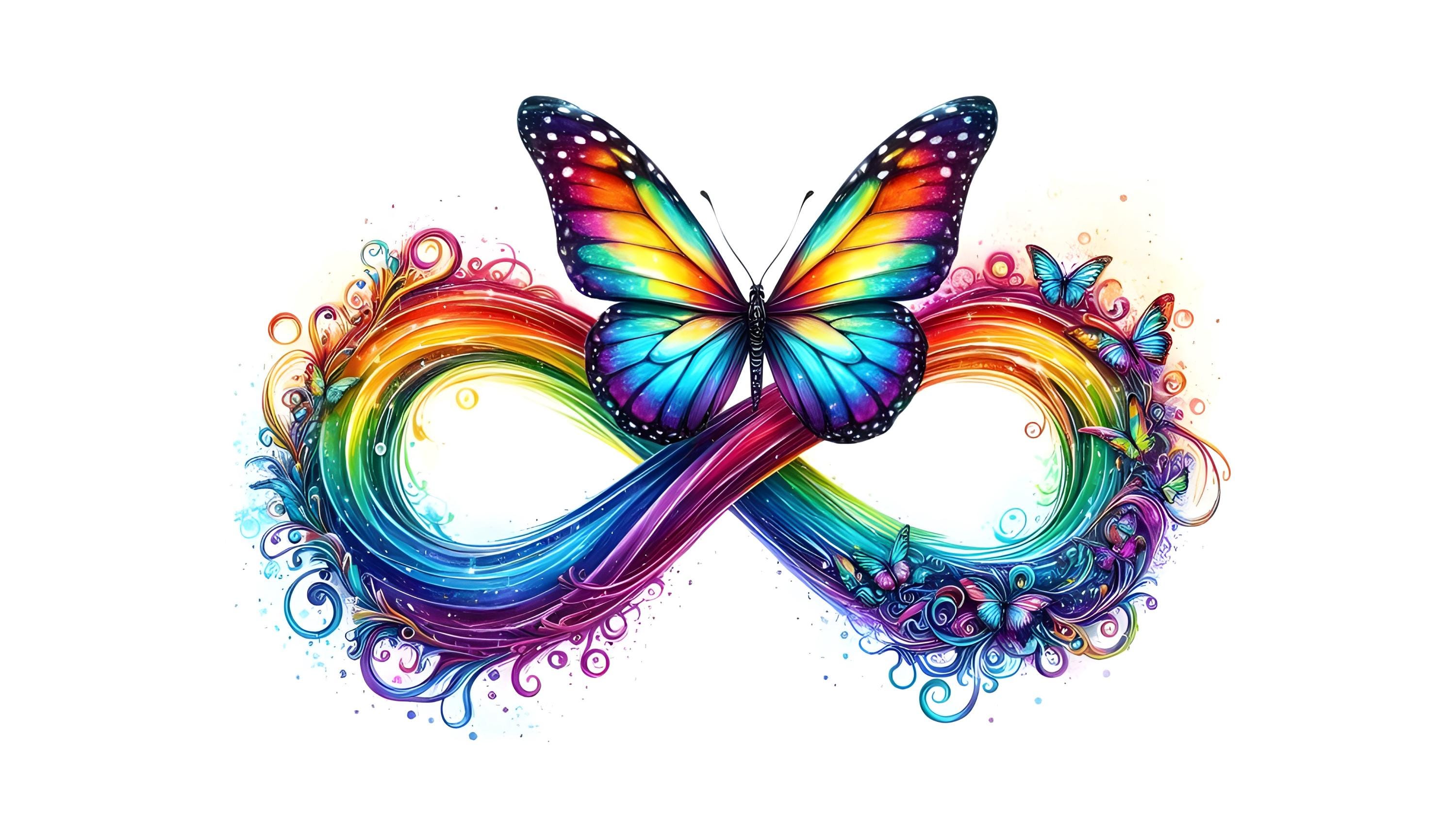 Vibrant Rainbow Colored Infinity Symbol With Butterfly JPG File, Bundle ...