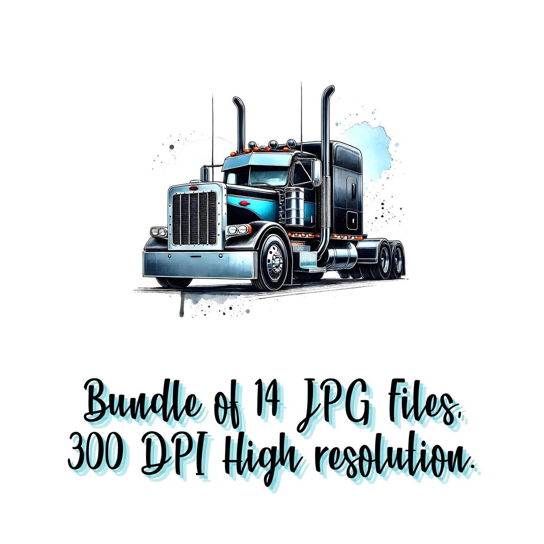 14 Peterbilt Semi Truck Clipart JPG File, Trucker T Shirt Design ...