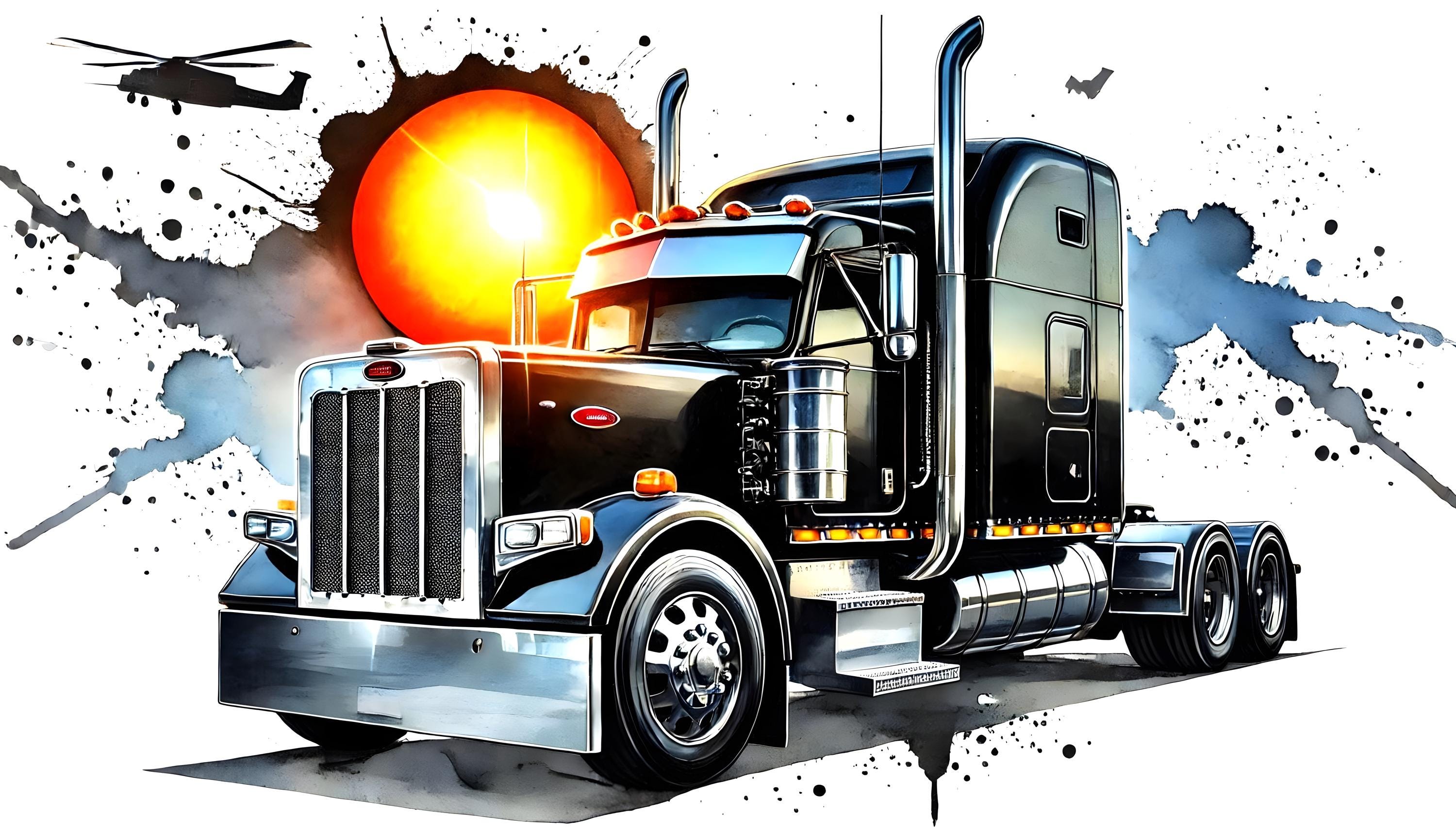 14 Peterbilt Semi Truck Clipart JPG File, Trucker T Shirt Design ...