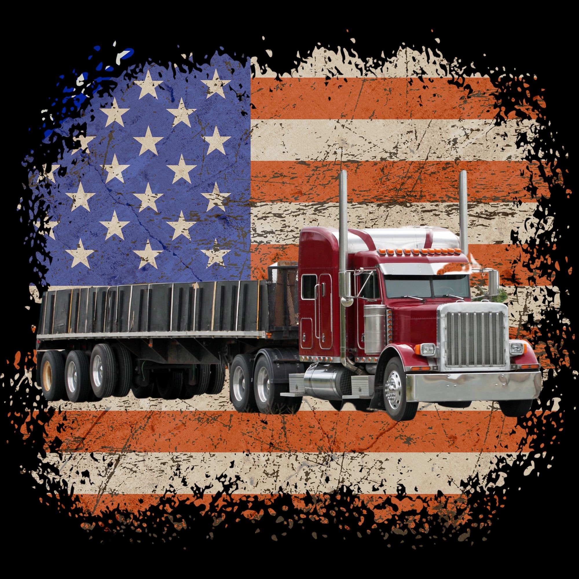 American Flag With Custom Peterbilt Flatbed Semi Truck PNG File ...