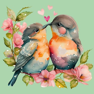 Watercolor Love Birds PNG File Digital Download Nature Art Floral ...