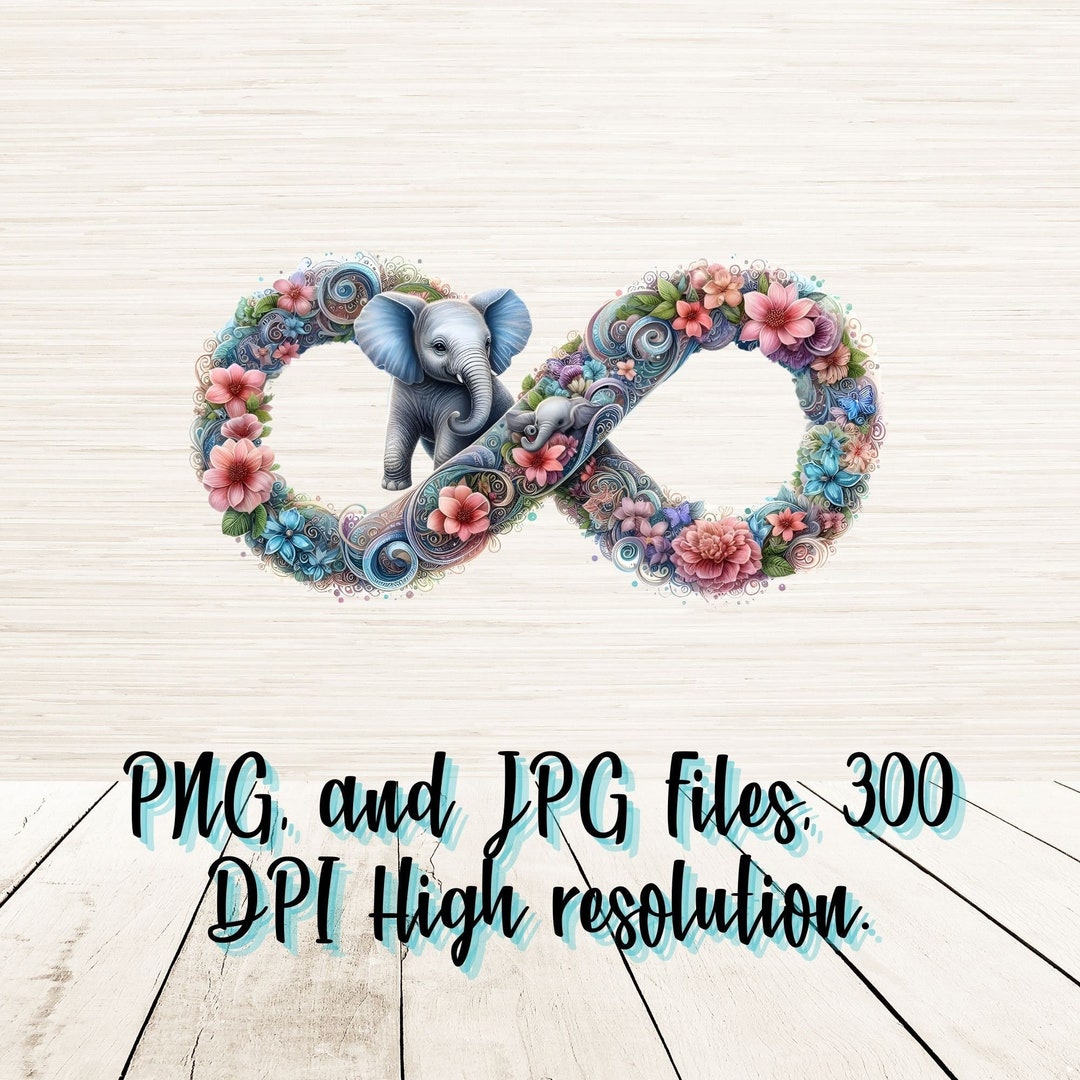 Cute Floral Elephant Infinity Symbol Png JPG File, Digital Download ...