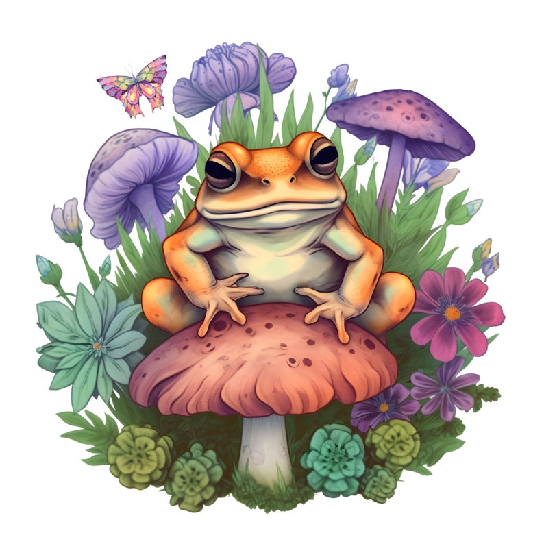 Cottagecore Frog and Mushroom PNG for DIY Art Projects and T-shirt ...