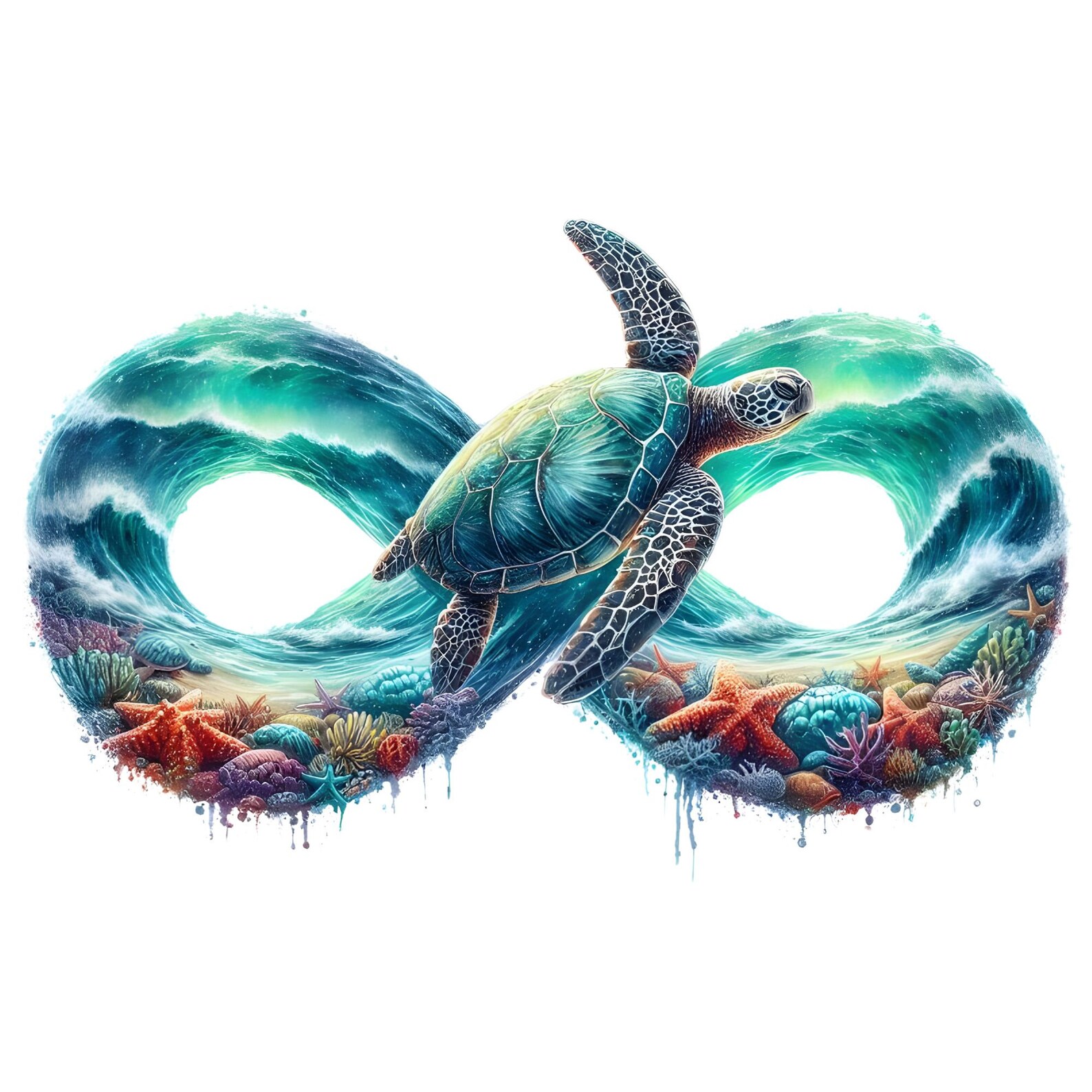 Aquatic Oceanic Infinity Symbol With Sea Turtle Png JPG File, Digital ...