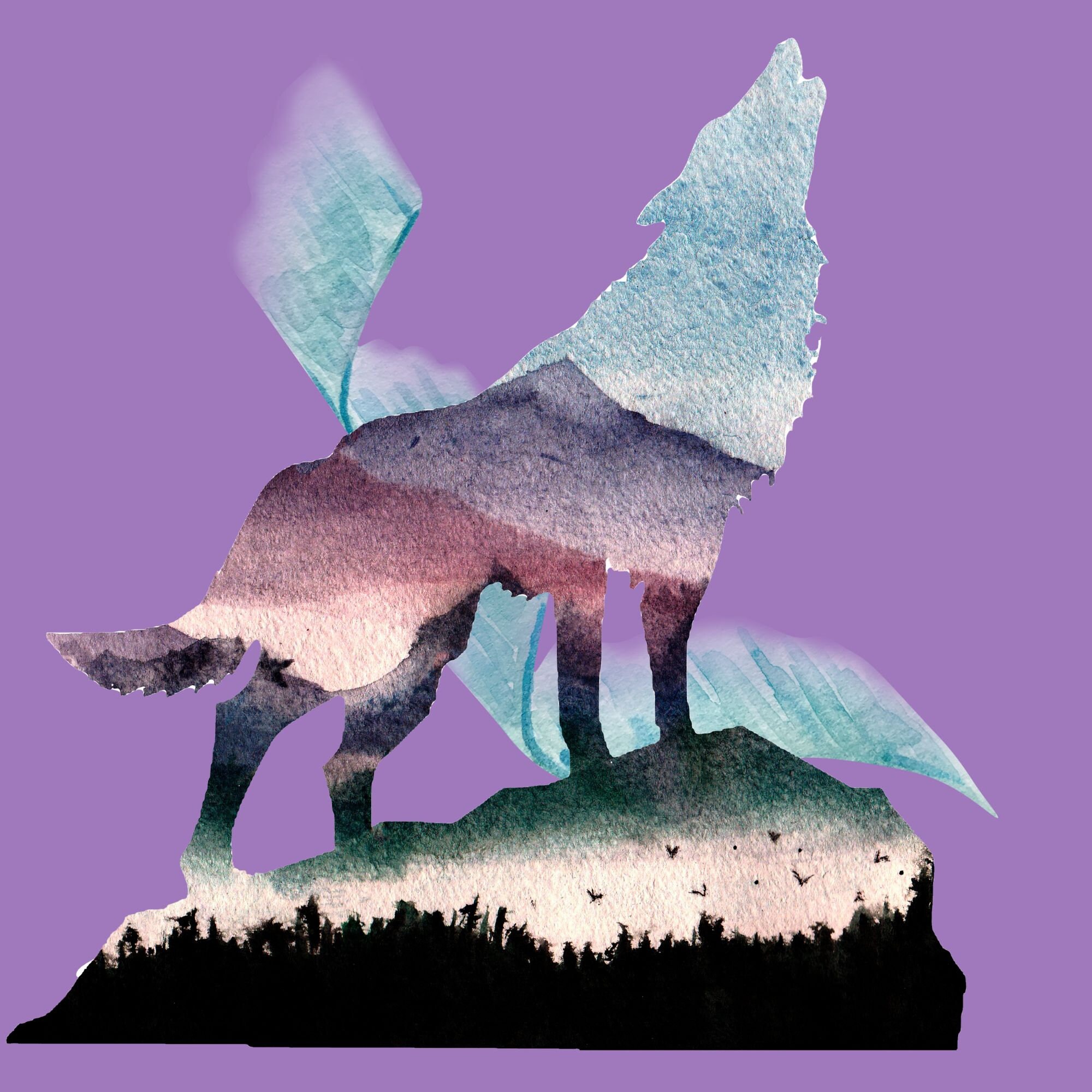 Wolf Howling PNG File Digital Download Aurora Wild Animals Landscape ...