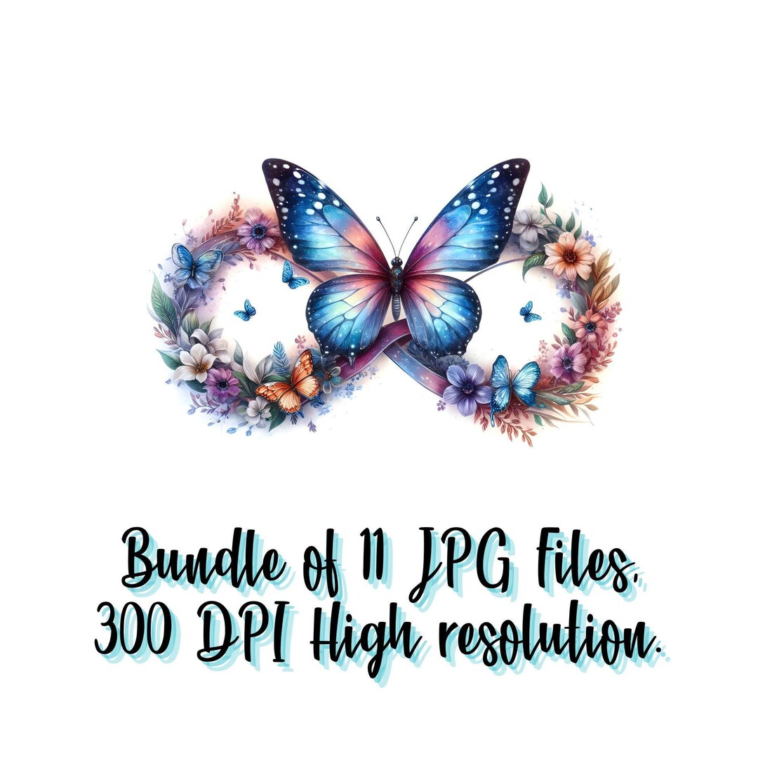11 Colorful Infinity Symbol With Butterfly Clipart JPG File, Wildlife ...