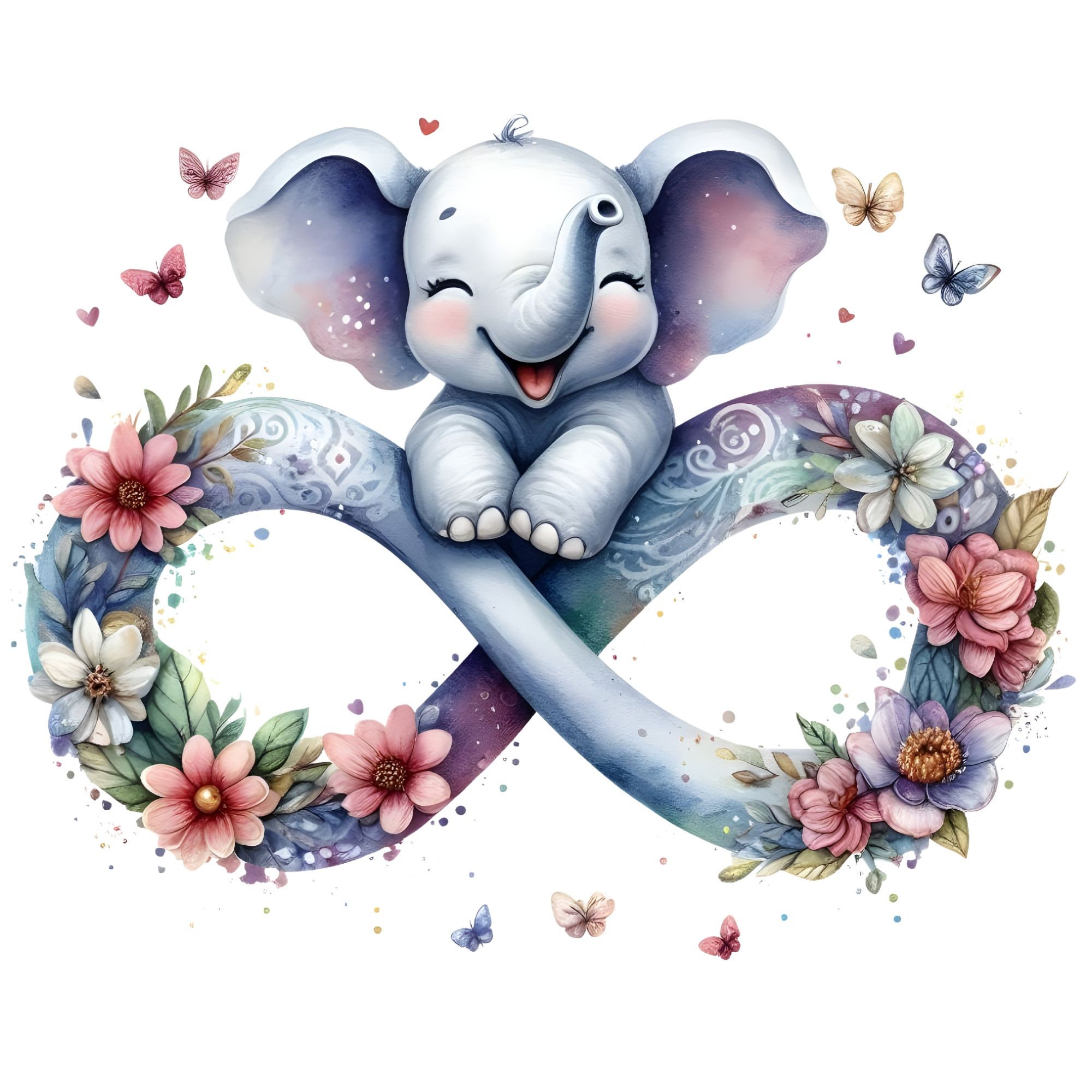 Cute Baby Elephant Infinity Symbol Png JPG File, Digital Download, Pod ...