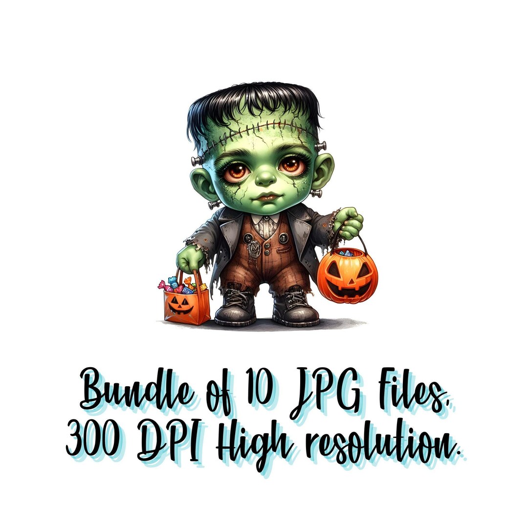 10 Watercolor Baby Frankenstein Clipart, Bundle of High Quality JPG ...