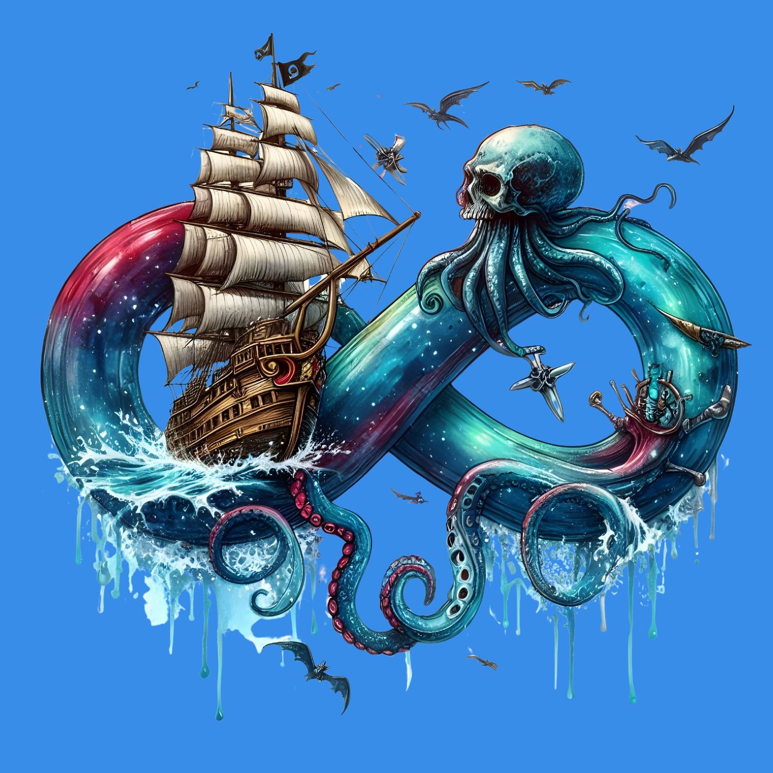 Oceanic Infinity Symbol With Pirate Ship and Kraken Png File, Digital ...
