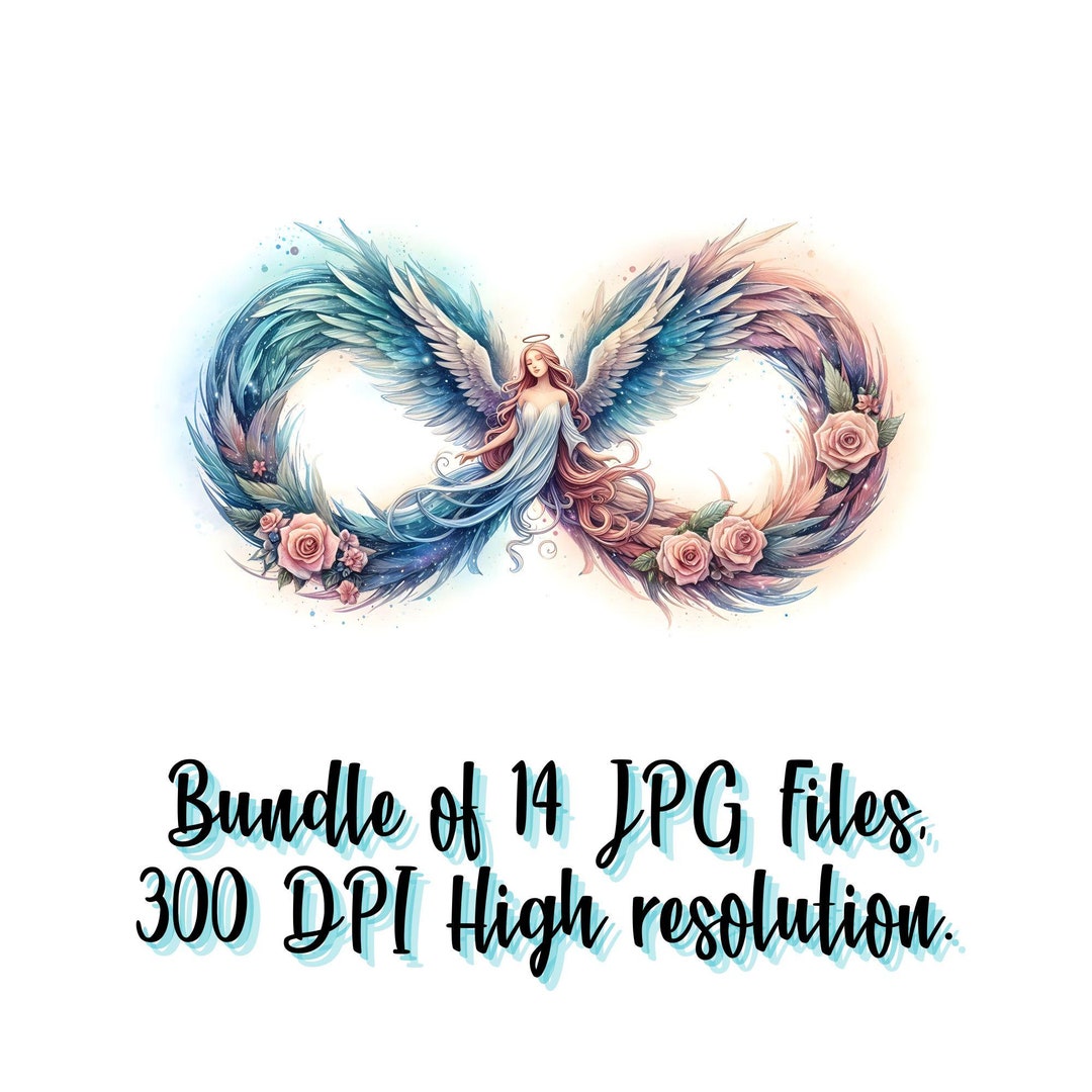 14 Colorful Infinity Symbol With Angel Clipart JPG File, Religious ...