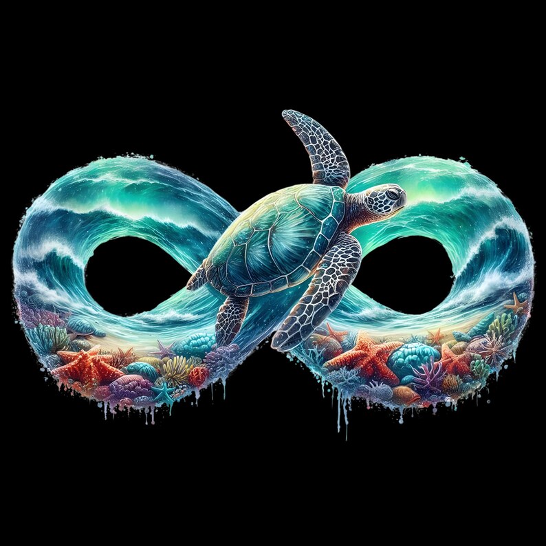 Aquatic Oceanic Infinity Symbol With Sea Turtle Png JPG File, Digital ...
